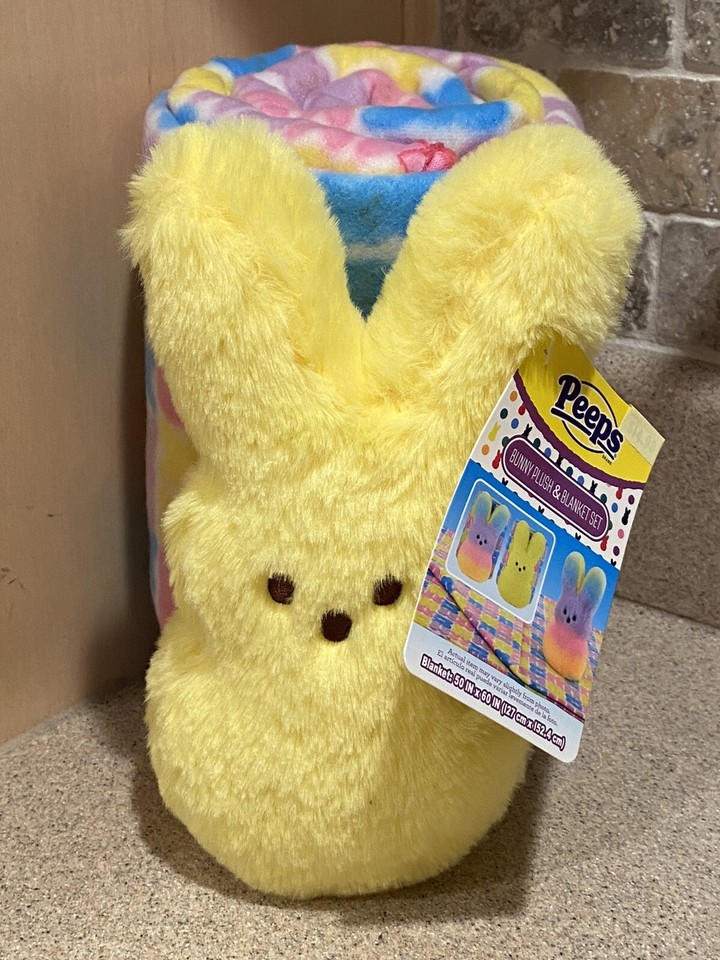 Peeps Easter 8" Yellow Bunny Plush & Blanket Throw Set ~ NWT | eBay