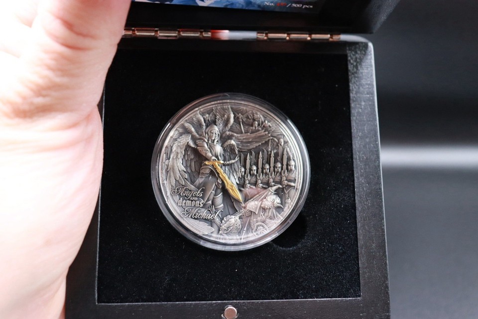 2022 $5 Niue Angels And Demons MICHAEL Antique Finish 2 Oz Silver Coin ...