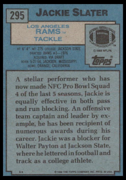 1988 Topps #295 Jackie Slater Los Angeles Rams Football Card | eBay