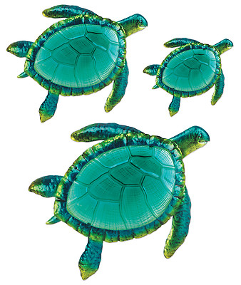 SEA TURTLE SET 3 BEACH HAND MADE WALL DECOR JEWELRY OCEAN HOME Glass ...