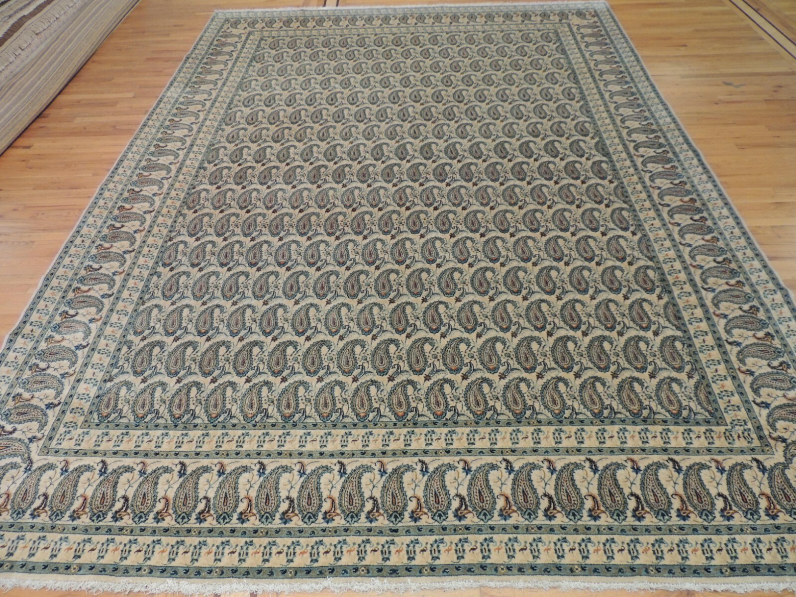 10x14 Antique Paisley design wool Oriental Area Rug green/blue hand ...