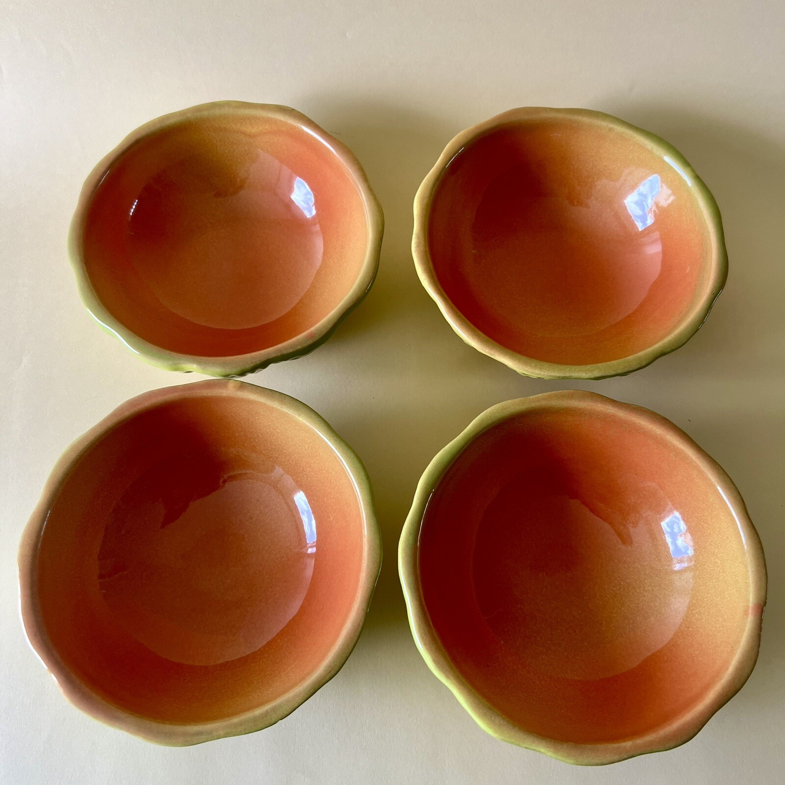 4 Bols vintage forme melon céramique barbotine coupelle fruit legume ...