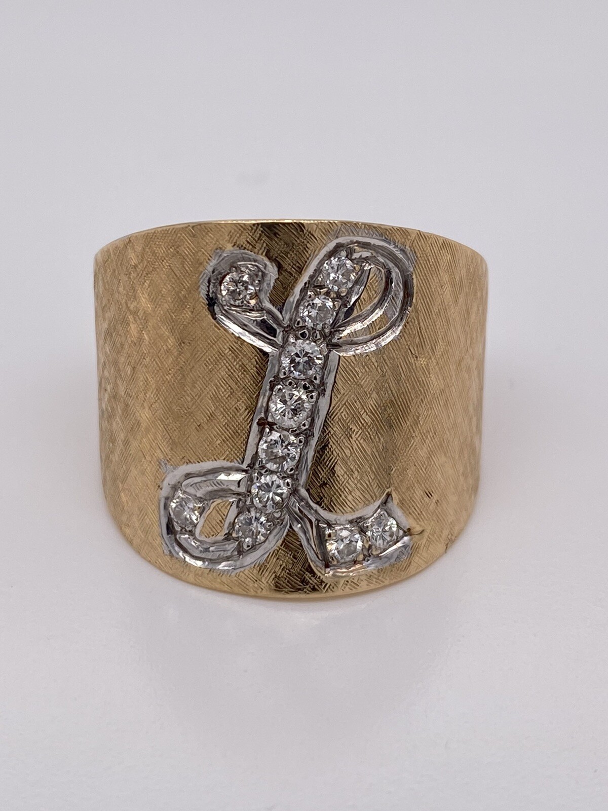 VINTAGE 14K YELLOW GOLD DIAMOND L RING SIZE 9.5, 9.9 GRAMS | eBay
