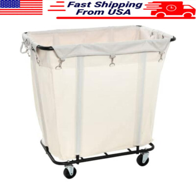 Commercial Laundry Cart Rolling Caster Natural Canvas Steel Frame ...