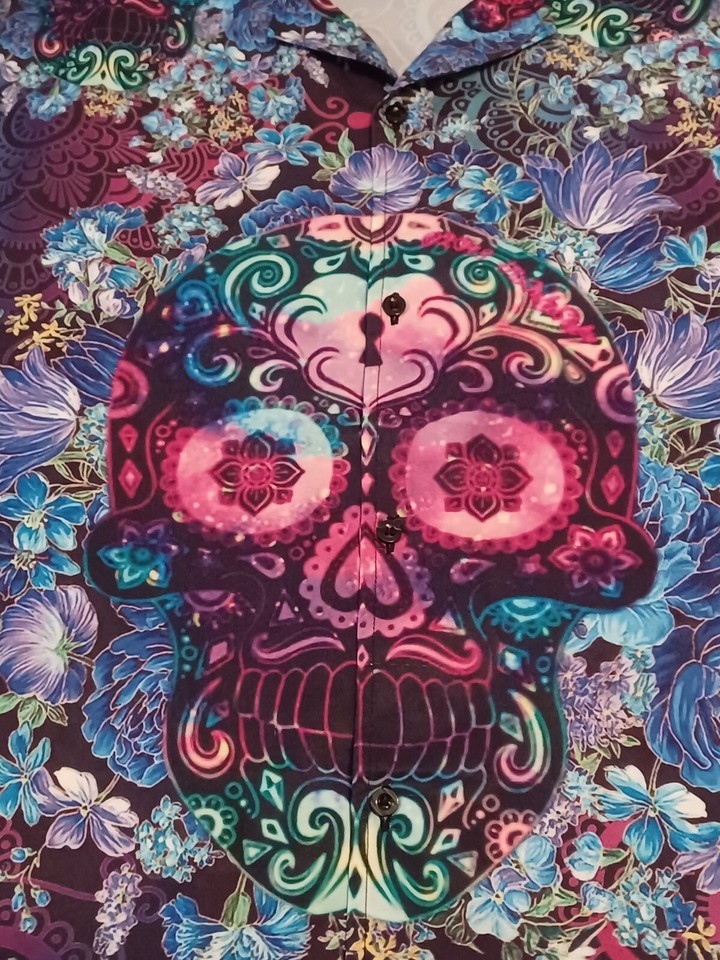 Psychedelic Skull Graphics 5XL Short Sleeve Button Up Shirt AOP Dead ...