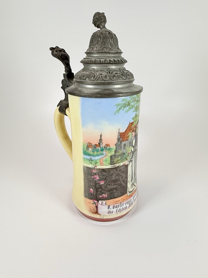 Antique German Porcelain Stein - ½L - Bavarian & Lithophane Scene ...