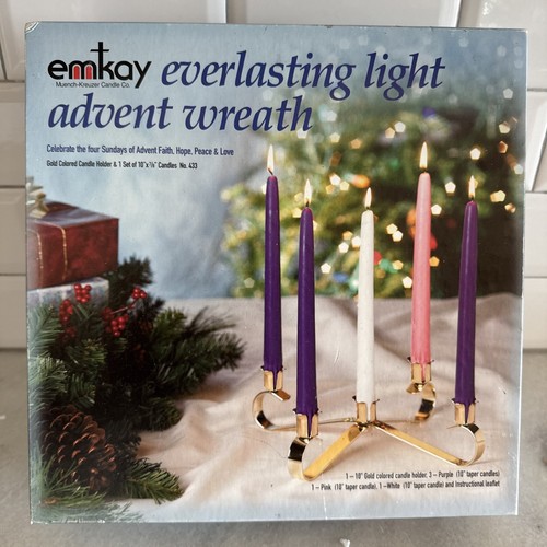 EMKAY EVERLASTING LIGHT ADVENT WREATH METAL GOLD TONE HOLIDAY No ...
