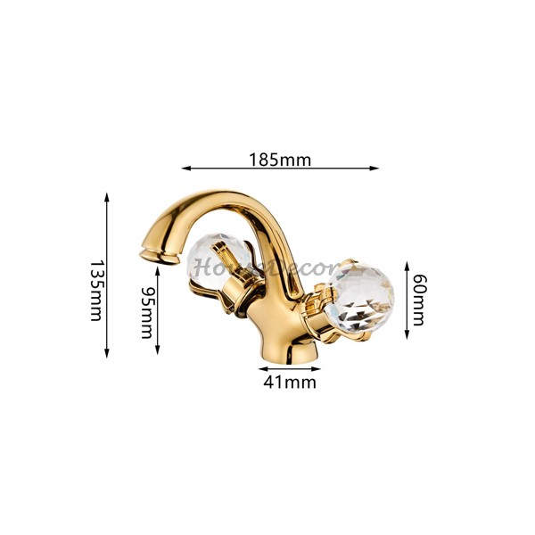 Luxury Gold Polished Copper Bathroom Dual Crystal Handles Basin Sink ...