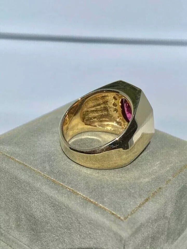 2.50 Ctw Oval Cut Simulated Red Ruby Men Wedding Rings 14K Yellow Gold ...