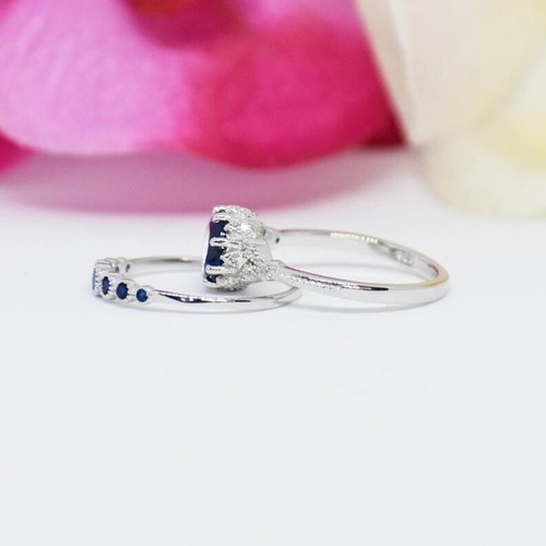 4Ct Lab Created Sapphire Engagement Ring Wedding Bridal Set 14k White ...