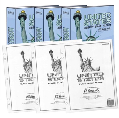 HE Harris Stamp Album US Plate Block Parts A B C Pages and Binder Full ...