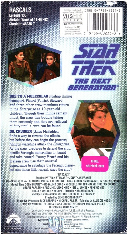 STAR TREK: The Next Generation- Episode 133- Rascals VHS VG | eBay