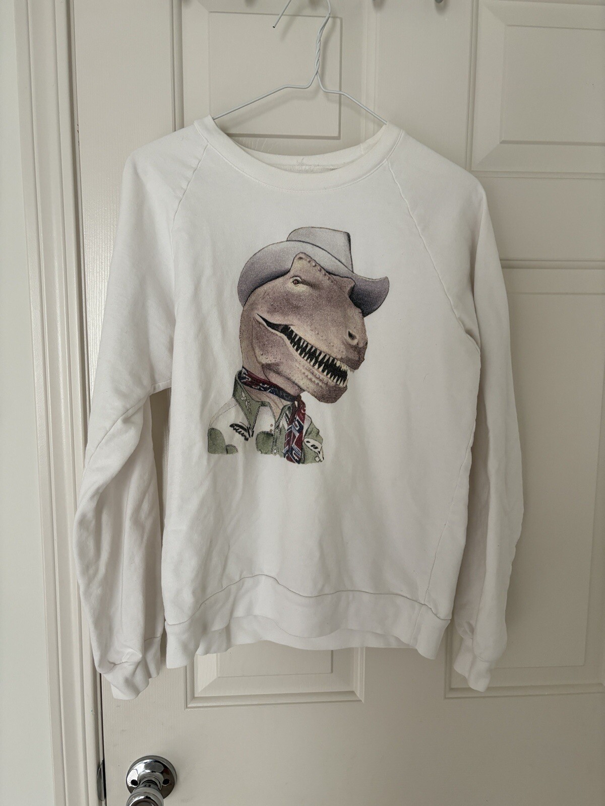 Tyrannosaurus T Rex Dinosaur Cowboy Men’s Medium Crew… - Gem