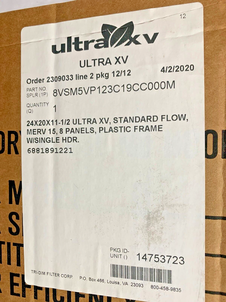 Tri Dim Predator 24x24x11-1/2 MERV 15 Air Filter 8VSM5VP123C19CC000M ...