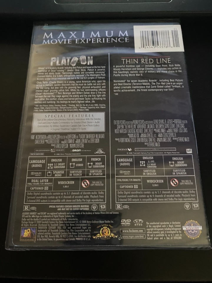 Platoon / Thin Red Line Double Feature (2-DVD Set, 2008) Brand New ...