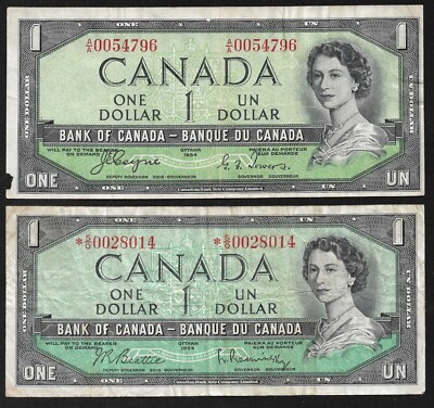 Canada Canadian 1954 1 $ Dollar Bank Of Canada 2 Notes Devils Face ...