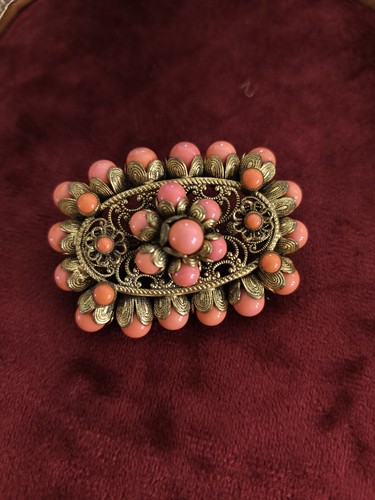 Neiger Brothers Vintage 1920s coral color glass brooch | eBay