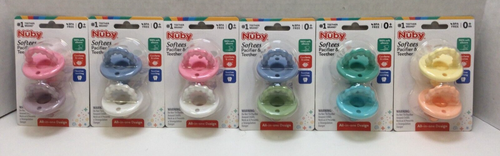 Nuby Softees Pacifier and Teether, Size 0+, 12 Pack, Assorted Colors ...