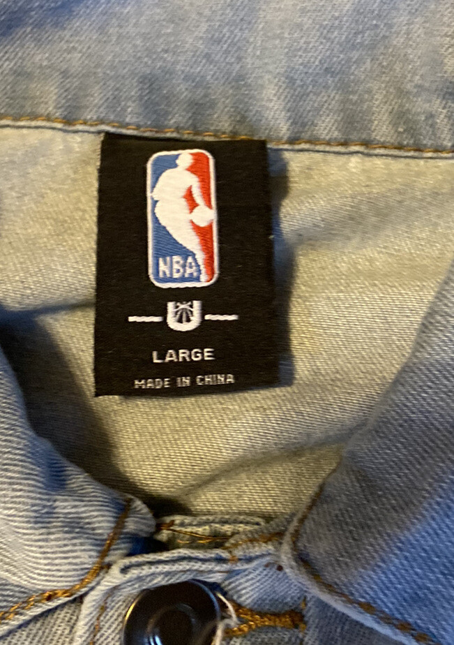 NBA Denim Blue Jacket With NBA Team Logos Size Large … - Gem