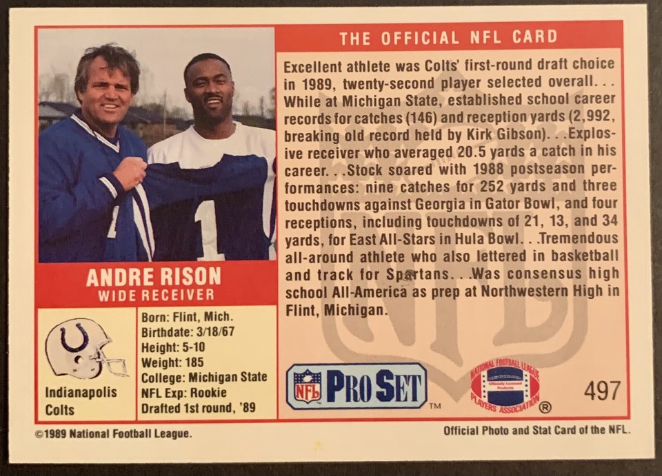 (2) 1989 PRO SET ANDRE RISON #497 ROOKIE RC MICHIGAN STATE SPARTANS | eBay