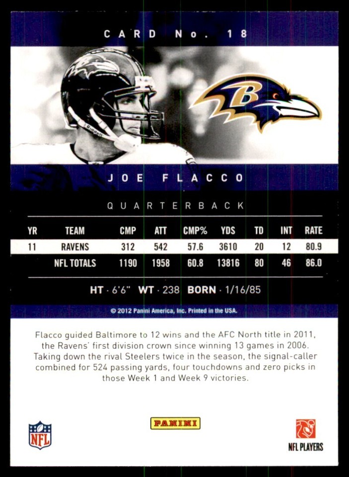 2012 Panini Prestige Joe Flacco Football Cards #18 | eBay