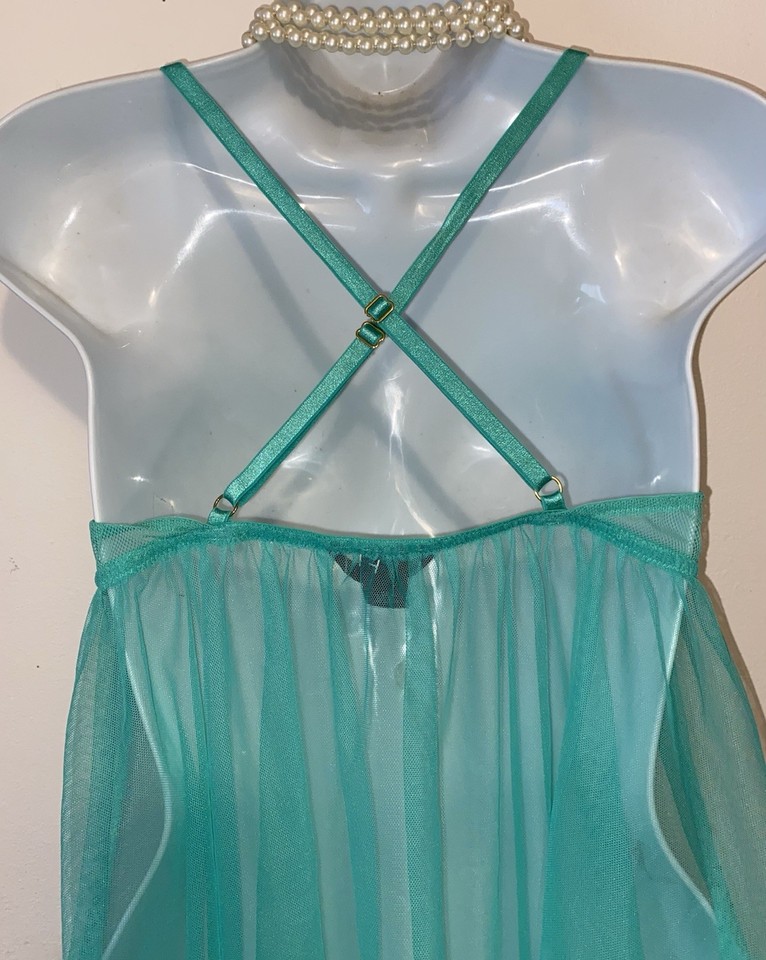 Victoria’s Secret Sheer Mesh Babydoll Negligee MED Sea Green NWOT Lace ...