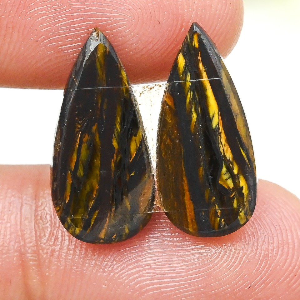 17.70Cts Natural Iron Tiger Pear Pair Cabochon Loose Gemstone 10x21x4mm ...