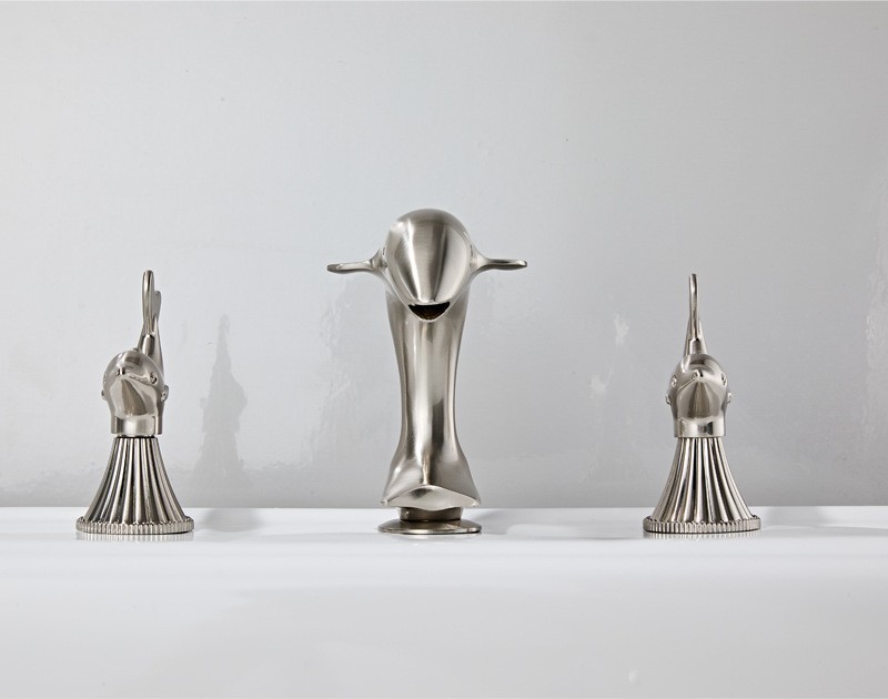 Nickel 8" widespread 3 holes bathroom Lavatory Luxury dolphin Sink ...