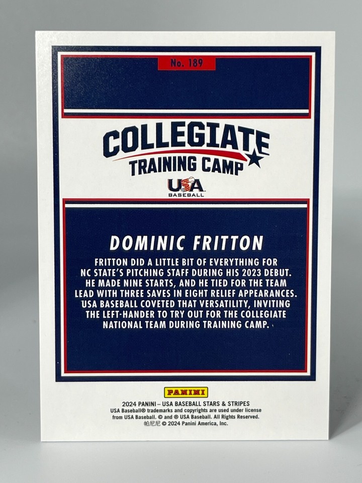 2024 Panini USA Stars & Stripes DOMINIC FRITTON #189 Opening Day ~QTY ...