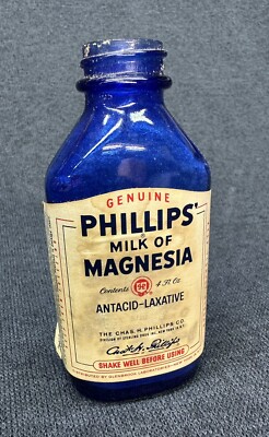 Vintage Phillips Milk Of Magnesia Glass Advertising Bottle Cobalt Blue ...