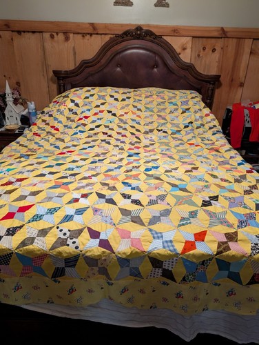 Vintage Handmade Quilt top 84" X 92" yellow Touching Stars pattern ...