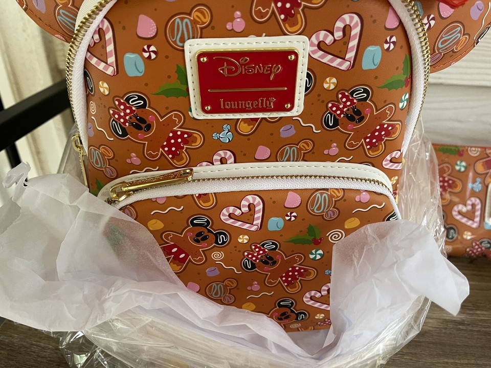 NEW Disney Minnie Mickey Gingerbread Loungefly Backpack Wallet & Ears ...