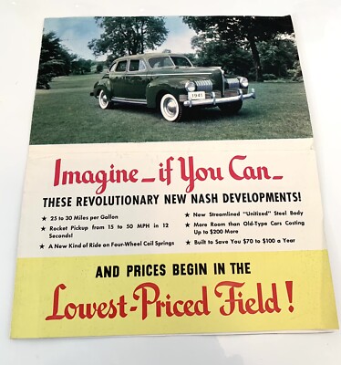 VTG Original 1941 Nash Large Fold Out Advertising Brochure Ambassador ...