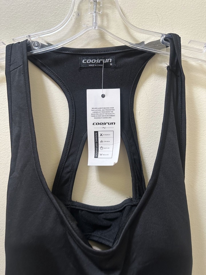 Coorun Women's Loose Fit Back Tie Jersey Tank Tops In Black Color Size ...