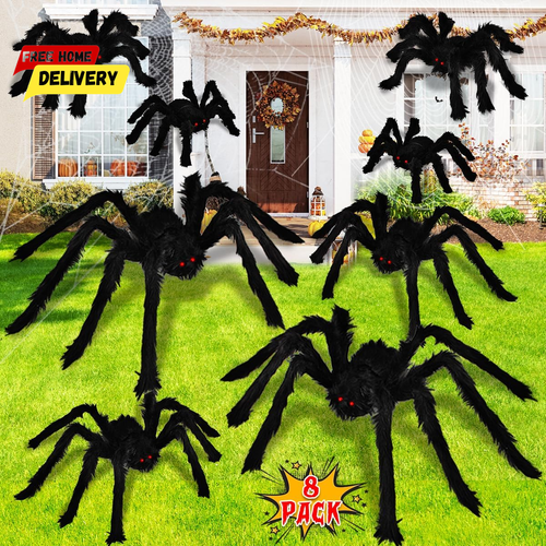 Realistic Hairy Spider- 8 Pcs Scary Spider Props- Indoor/Outdoor ...