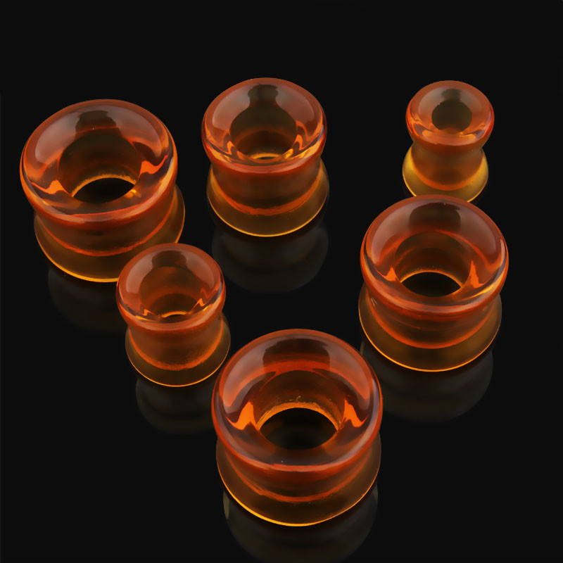 2PCS Ear Plugs Double Flared Flesh Tunnels Glass Round Ear Guages Ear ...