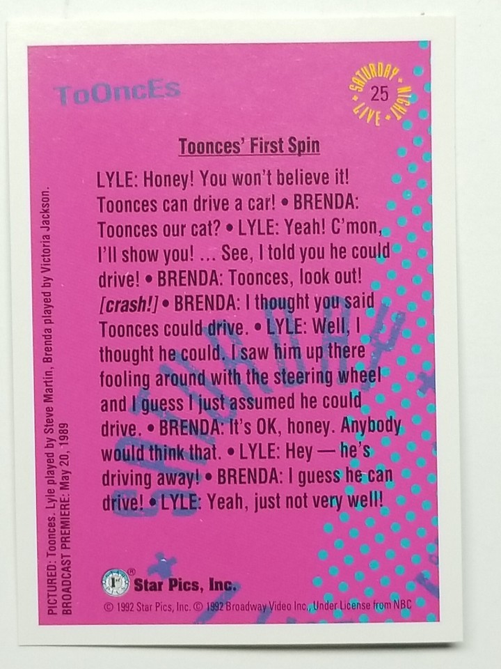 Toonces SNL Card 1992💥Saturday Night Live Star Pics # 25 Suspended ...