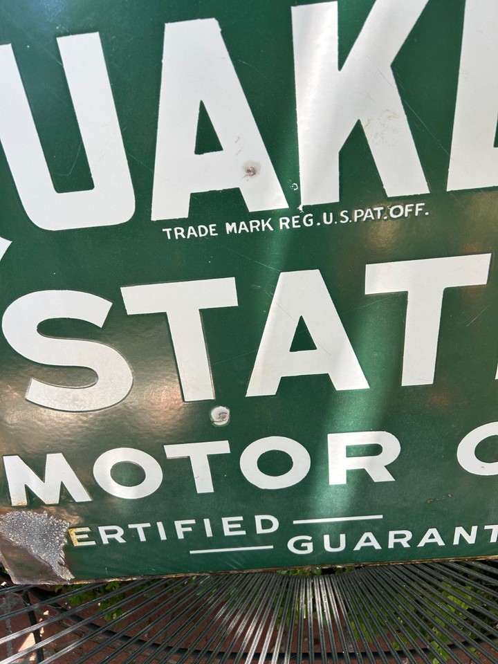 Vintage early Quaker State tombstone double sided porcelain sign 29x26 ...