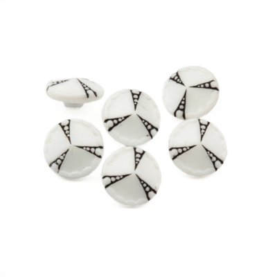 Lot (6) Czech vintage hand painted geometric white glass buttons 13mm ...
