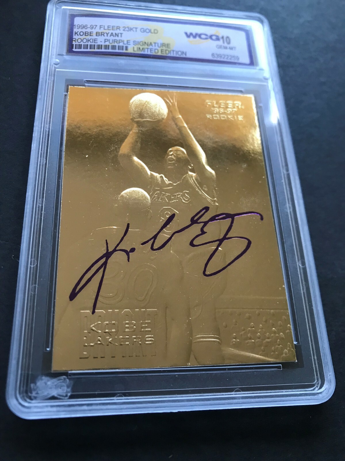 1996 KOBE BRYANT FLEER Gold ROOKIE Card Purple Signature GEM MINT 10 ...