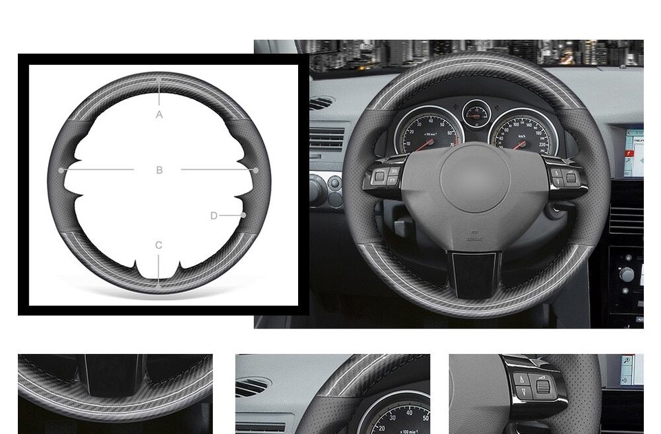 Black Carbon Fiber Steering Wheel Cover for Opel Astra H Signum Vectra ...