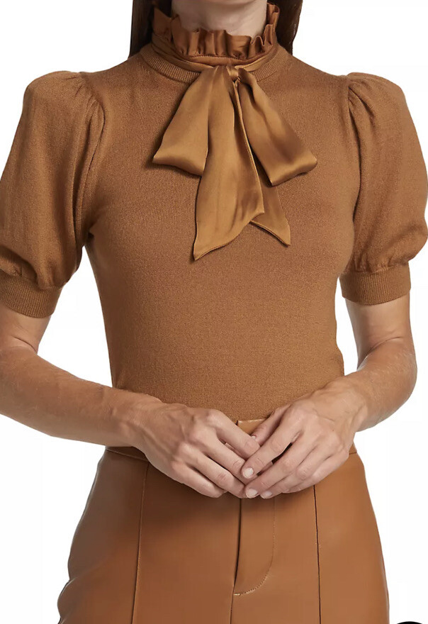 ALICE + OLIVIA CHASE TIE PUFF SLEEVE BROWN SWEATER TOP SIZE M NWOT | eBay