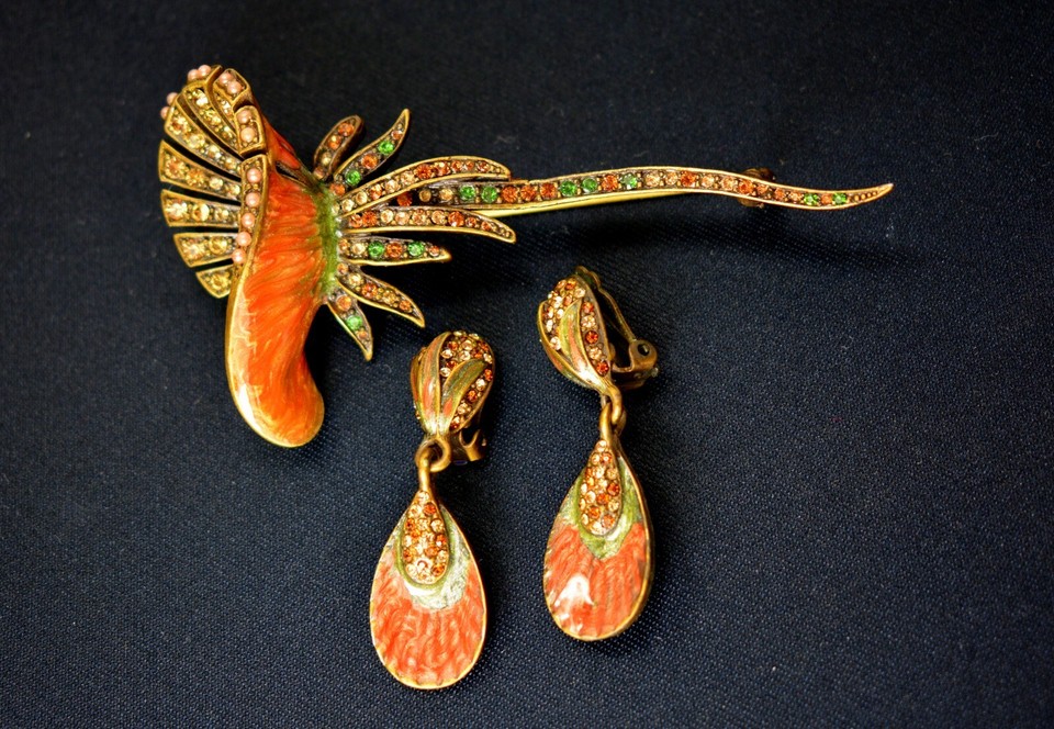 JAY STRONGWATER Vintage Jewelry Flower Brooch Pin & Earrings Statement ...