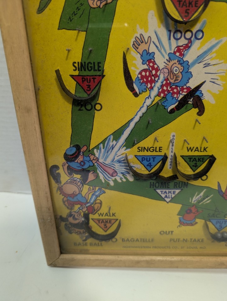 Antique Poosh-M-Up Jr. Baseball Tabletop Pinball 4 in 1 Game 1920-30s ...