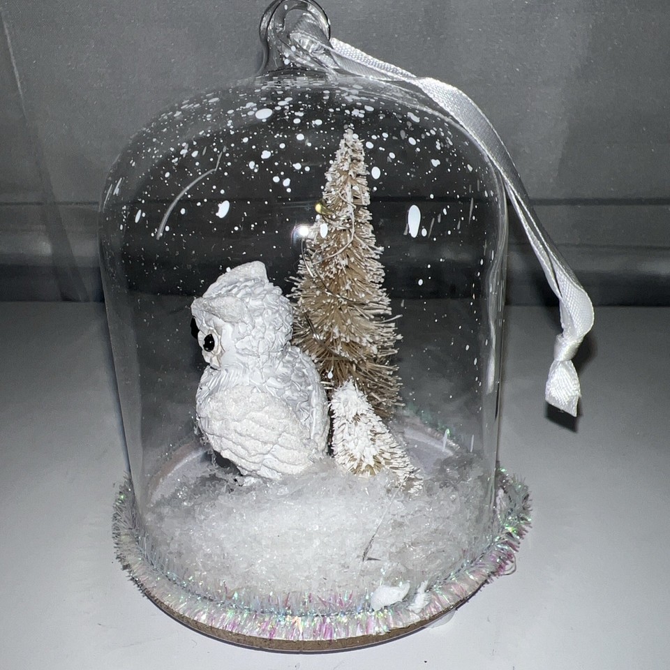 Lighted Snowy Owl Diorama Scene Glass Christmas Tree Ornament,, Snow ...