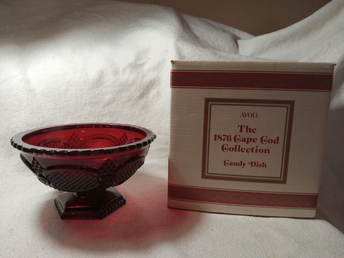 Avon 1876 Cape Cod Collection Red Ruby Glass Pedestal Candy Dish Bowl 6 ...