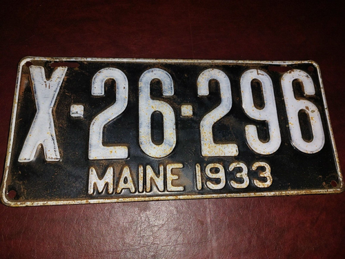 1933 MAINE LICENSE PLATE X-26-296 Great Numbers Vintage | eBay