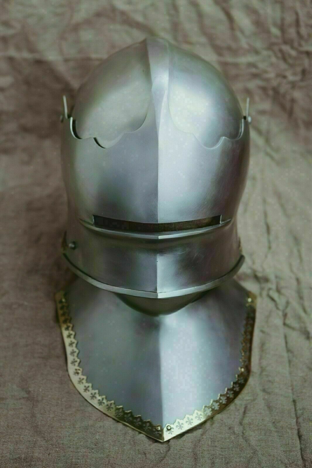 Medieval 16 Gauge Steel Combat German Sallet Helmet With Bevor Cosplay ...