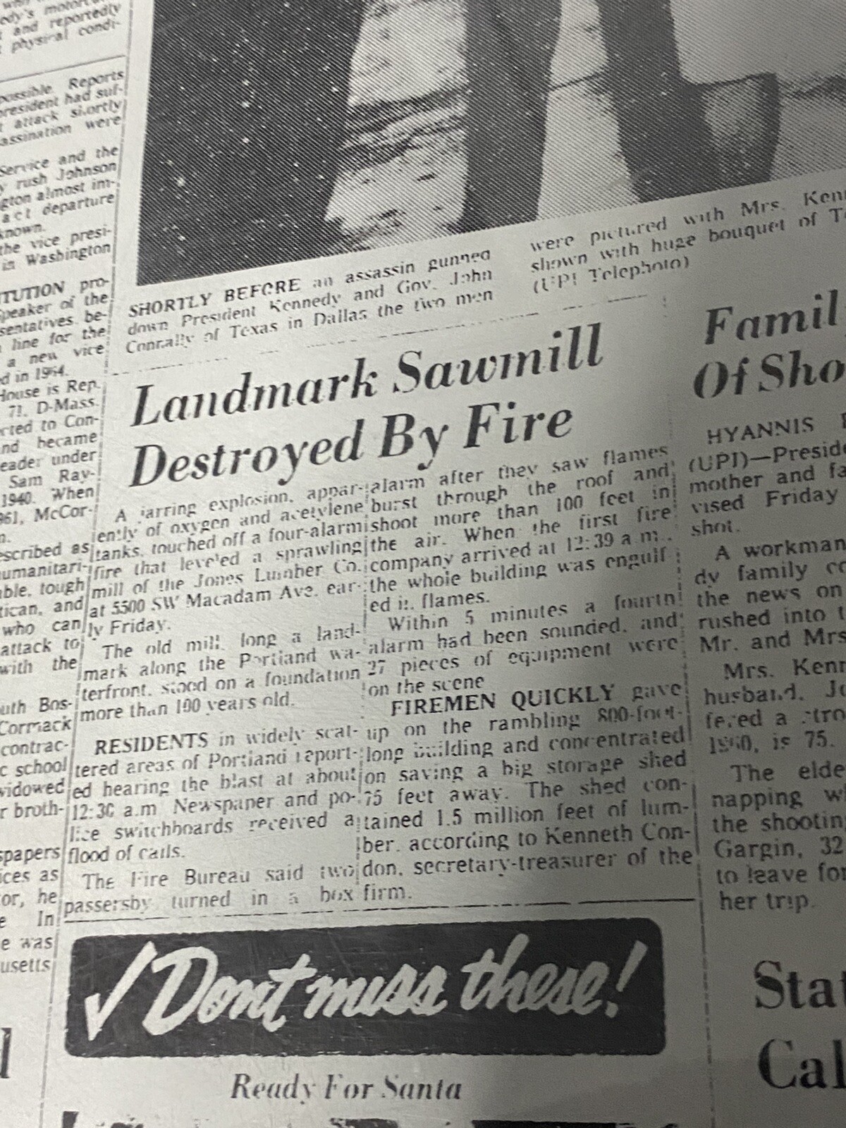 1963 Original Front Page Newspaper Kennedy Assassinated; Gov. Connally ...