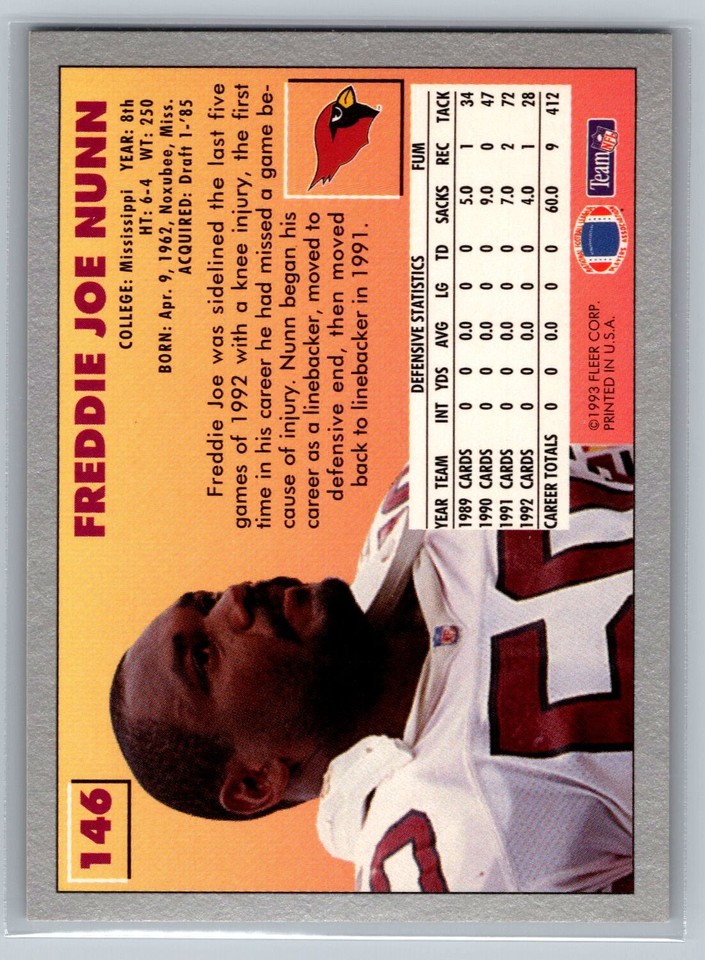 1993 Fleer Football #146 Freddie Joe Nunn Phoenix Cardinals | eBay